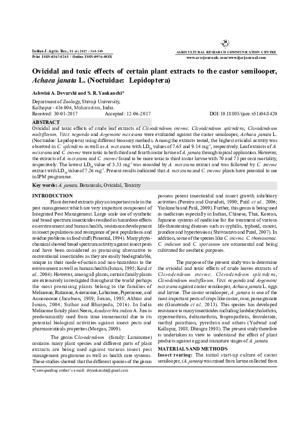 (PDF) Ovicidal and toxic effects of certain plant extracts to the ...