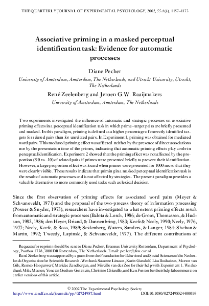(PDF) Associative priming in a masked perceptual identification task ...