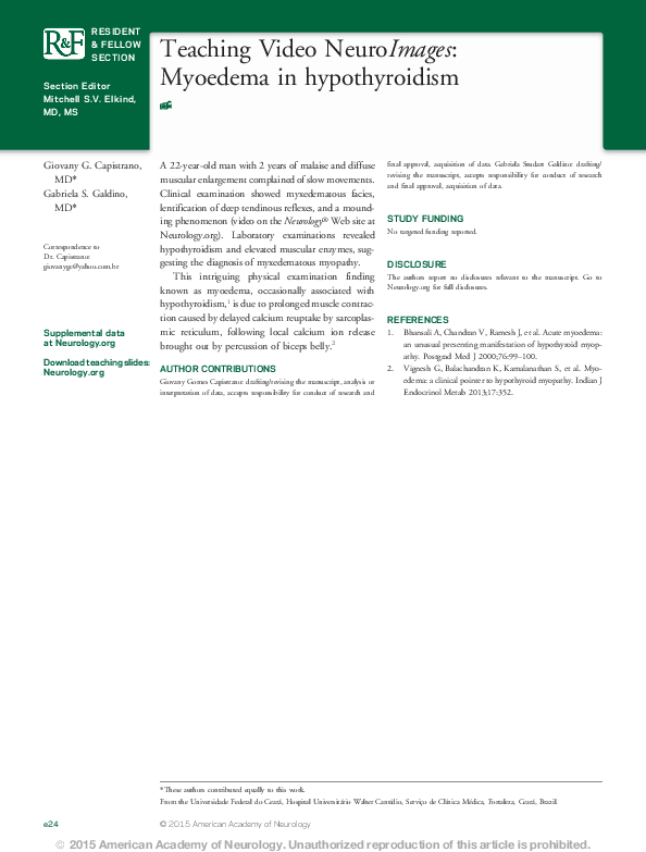 (PDF) Teaching Video NeuroImages: Myoedema in hypothyroidism
