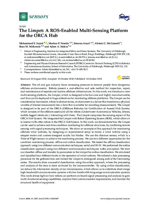 (PDF) The Limpet: A ROS-Enabled Multi-Sensing Platform for the ORCA Hub