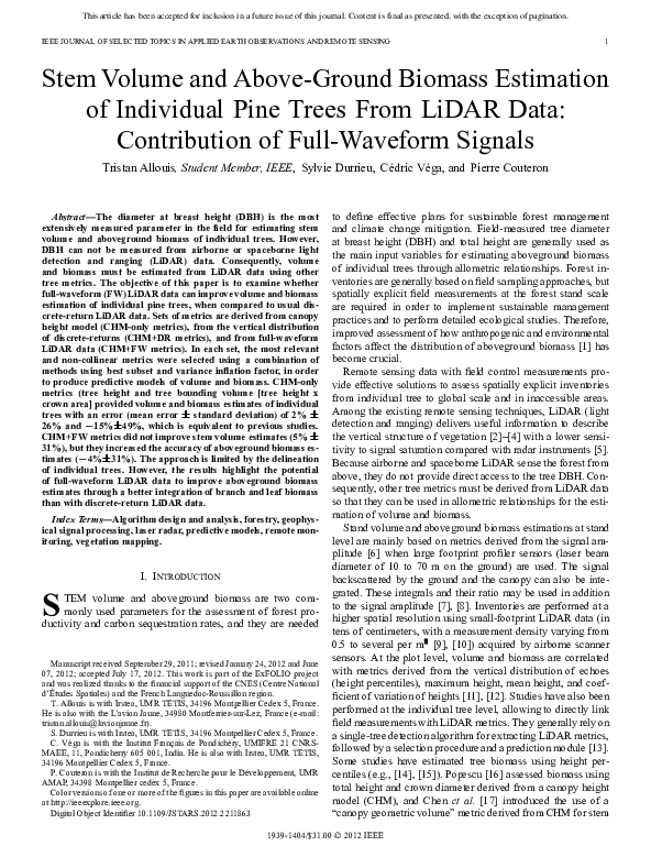 (PDF) LiDAR Biomass Estimation for Pine Trees