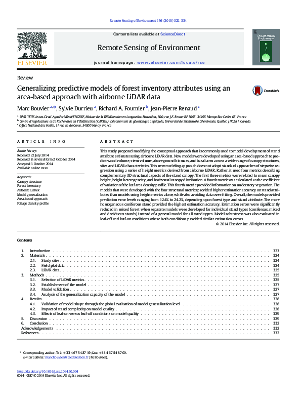 Pdf Generalizing Predictive Models Of Forest Inventory Attributes Using An Area Based Approach