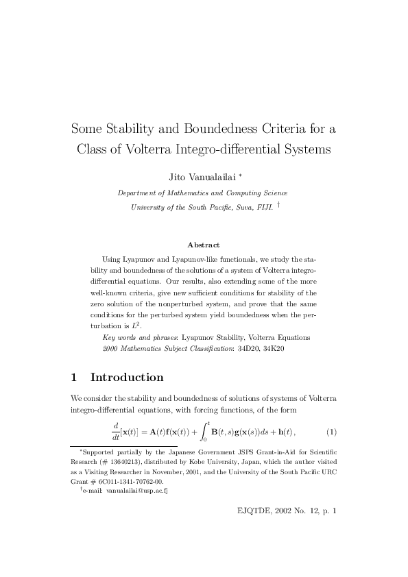 (PDF) Some stability and boundedness criteria for a class of Volterra integro-differential systems