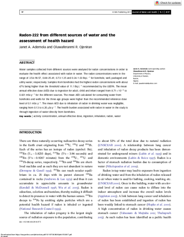 (PDF) Radon-222 from different sources of water and the assessment of ...