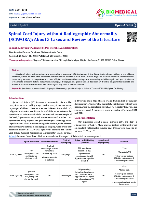 (PDF) Spinal cord injury without radiographic abnormality (SCIWORA) in ...