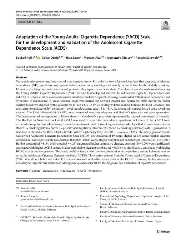 (PDF) Adaptation of the Young Adults’ Cigarette Dependence (YACD) Scale ...