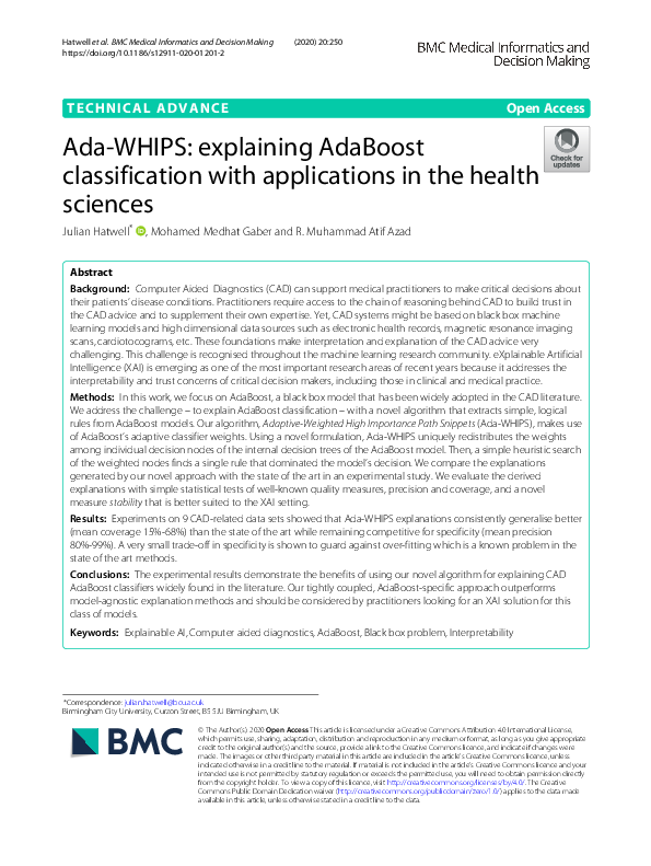 (PDF) Ada-WHIPS: Explaining AdaBoost Classification with Applications in the Health Sciences