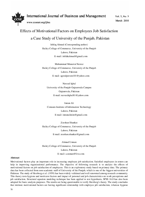 (PDF) Effects of Motivational Factors on Employees Job Satisfaction: A ...