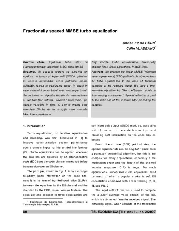 Pdf Fractionally Spaced Mmse Turbo Equalization Adrian Florin