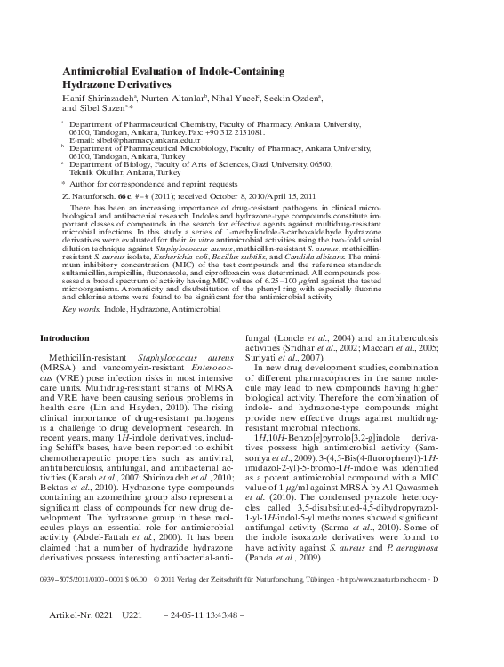 (PDF) Antimicrobial Evaluation of Indole-Containing Hydrazone Derivatives