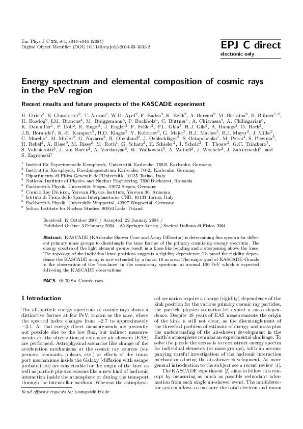 (PDF) KASCADE-Grande: PeV Cosmic Ray Analysis