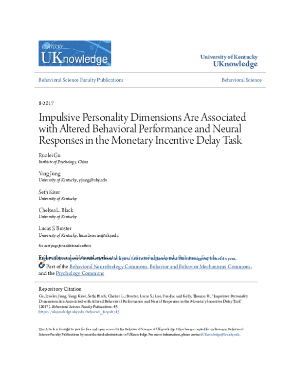 (PDF) Impulsive Personality Dimensions are associated with Altered ...