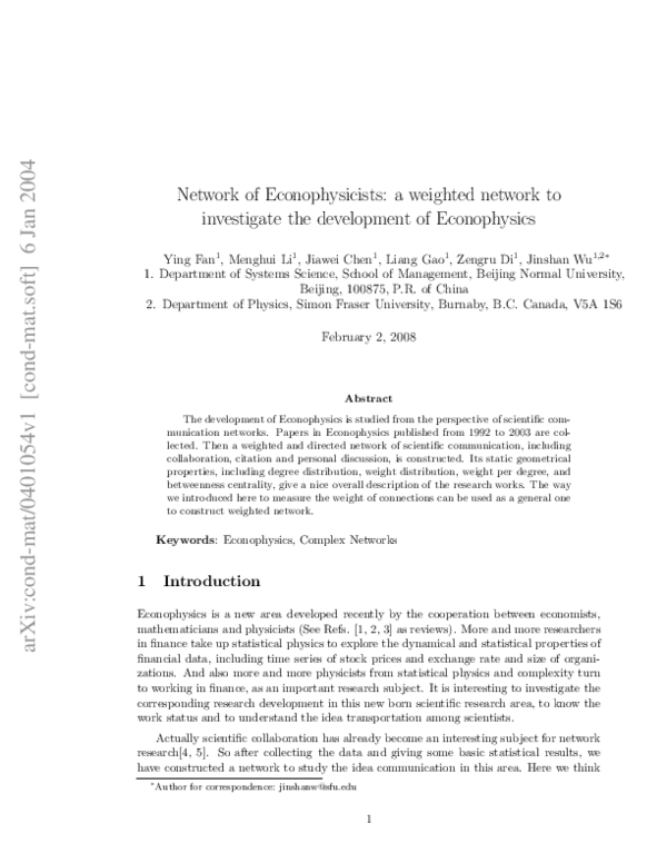 (PDF) Network of econophysicists: A weighted network to investigate the ...