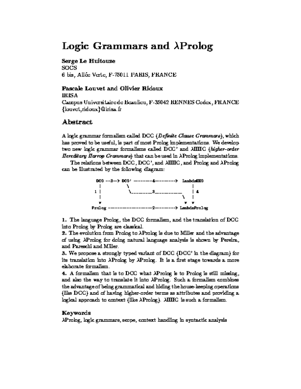 Pdf Logic Grammars And Lambda Prolog Olivier Ridoux