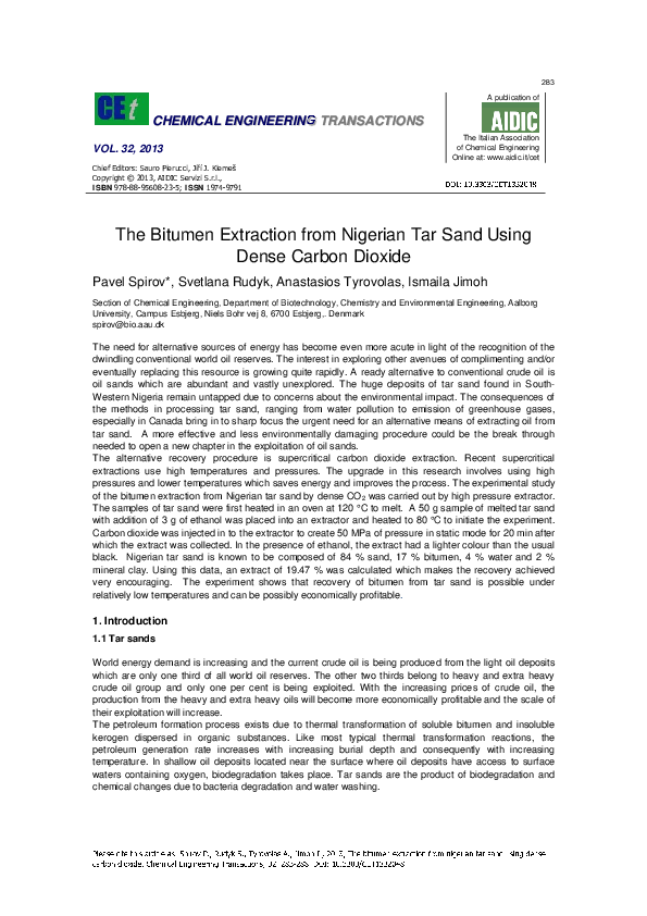 (PDF) The Bitumen Extraction from Nigerian Tar Sand Using Dense Carbon ...