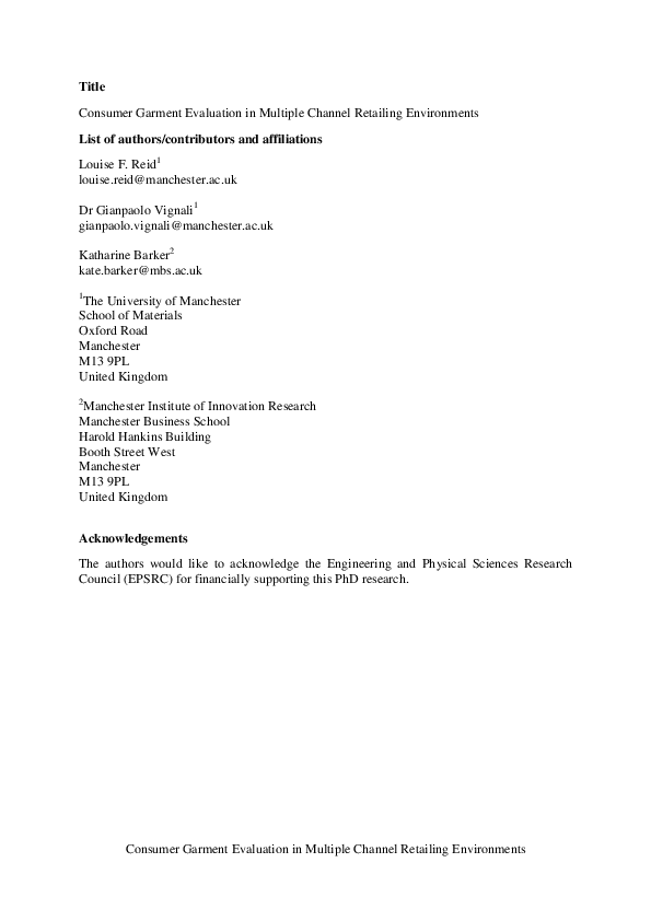 (PDF) Consumer garment evaluation in multiple channel retail environments