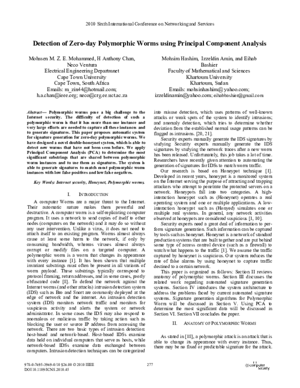 (PDF) Detection of Zero-Day Polymorphic Worms Using Principal Component Analysis
