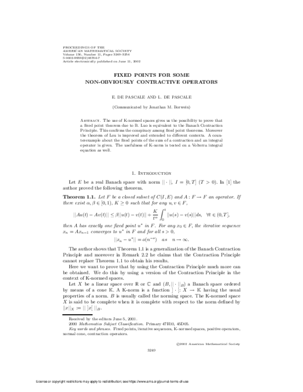 (PDF) Fixed Points for Some Non-Obviously Contractive Operators