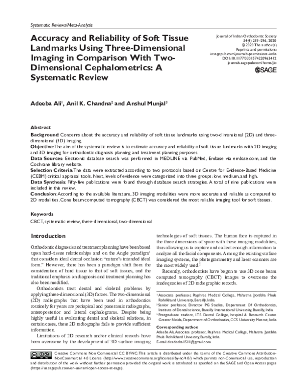 (PDF) Accuracy and Reliability of Soft Tissue Landmarks Using Three ...