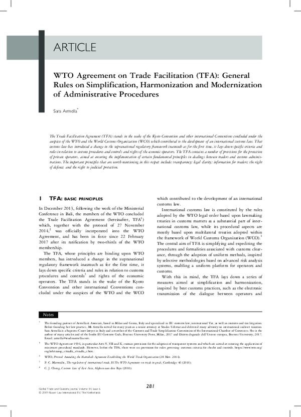 (PDF) WTO Agreement on Trade Facilitation (TFA): General Rules on ...