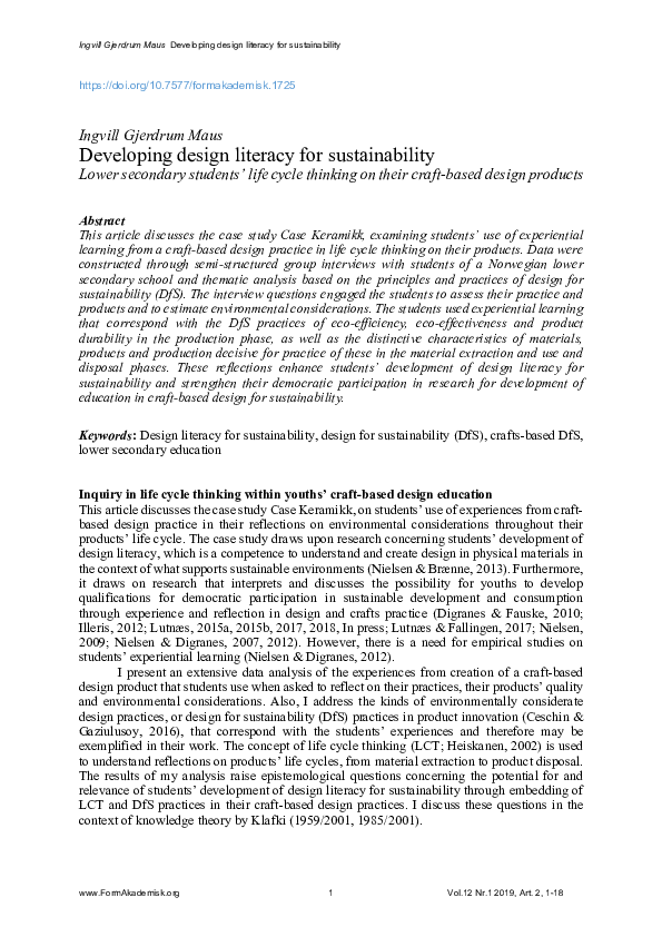 (PDF) Developing design literacy for sustainability