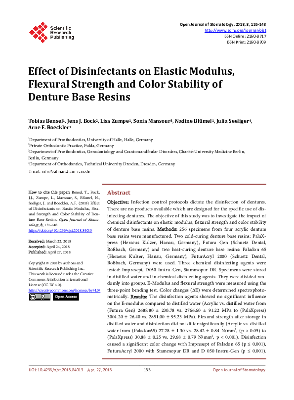 (PDF) Effect of Disinfectants on Elastic Modulus, Flexural Strength and ...