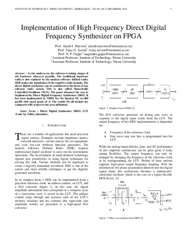Pdf Implementation Of High Frequency Direct Digital Synthesizer On Fpga 5958