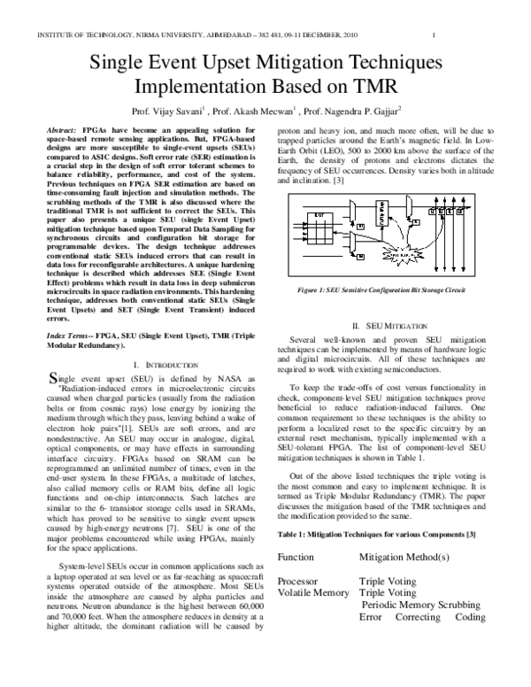 (PDF) Single Event Upset Mitigation Techniques Implementaion Based on TMR