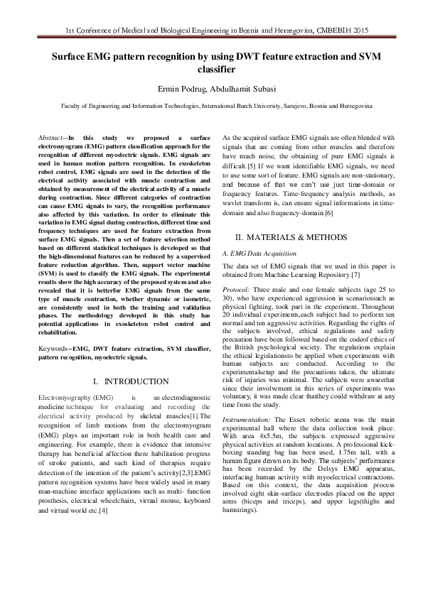 Pdf Surface Emg Pattern Recognition By Using Dwt Feature Extraction