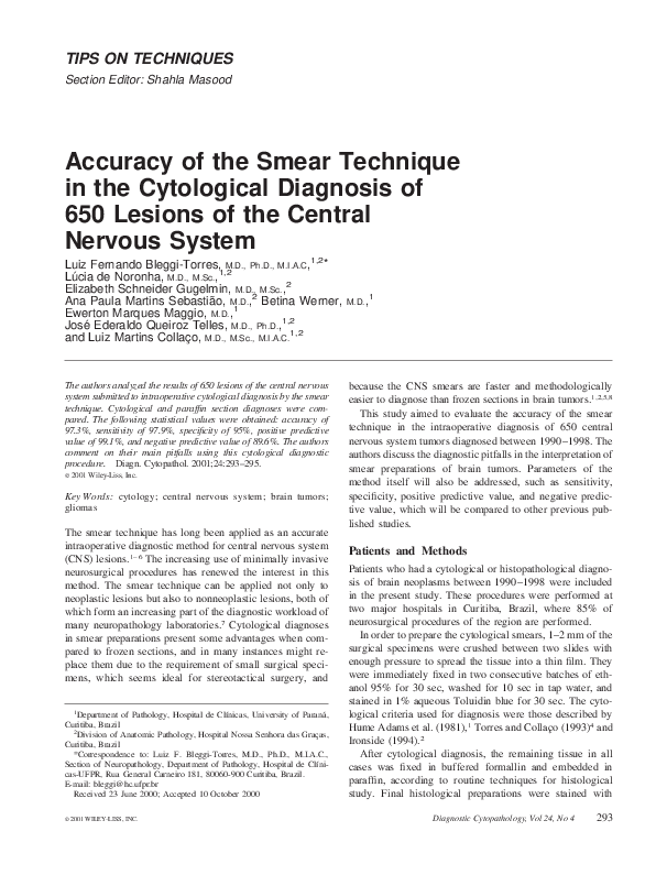 (PDF) Accuracy of the smear technique in the cytological diagnosis of 650 lesions of the central ...