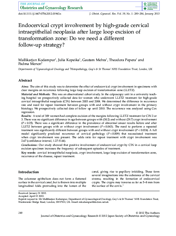 (PDF) Endocervical crypt involvement by high-grade cervical ...