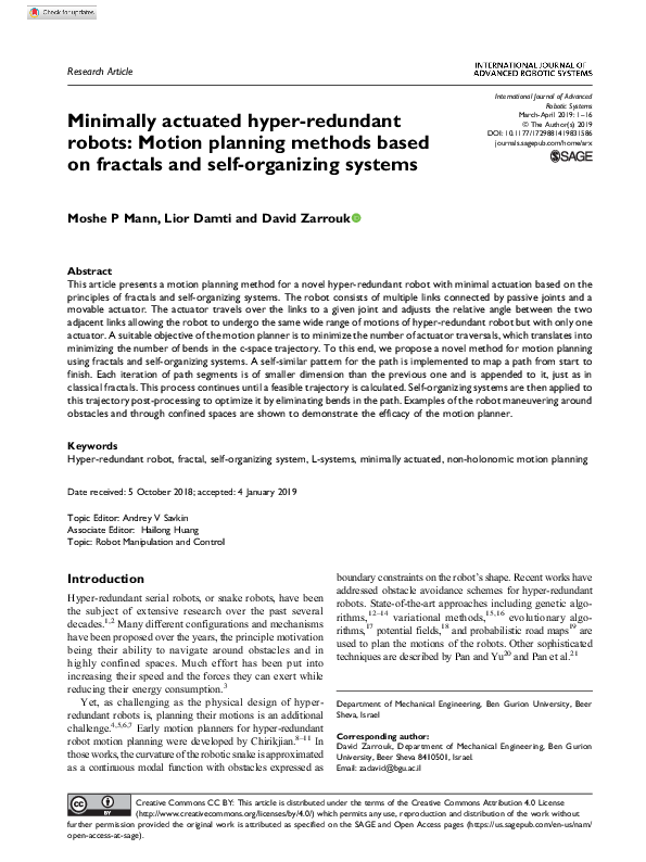 (PDF) Minimally actuated hyper-redundant robots: Motion planning methods based on fractals and ...