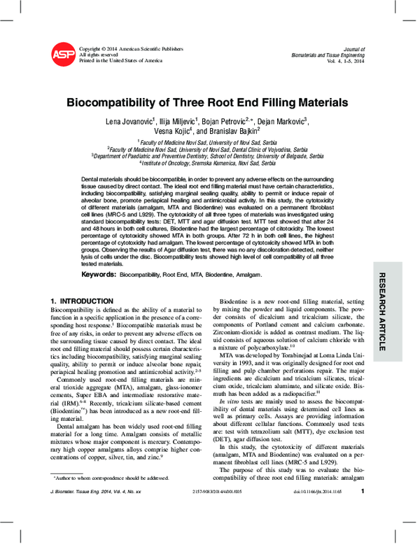 (PDF) Biocompatibility of Three Root End Filling Materials