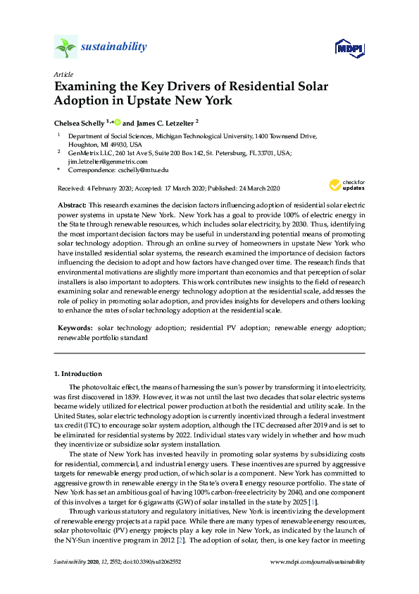 (PDF) Examining the Key Drivers of Residential Solar Adoption in ...