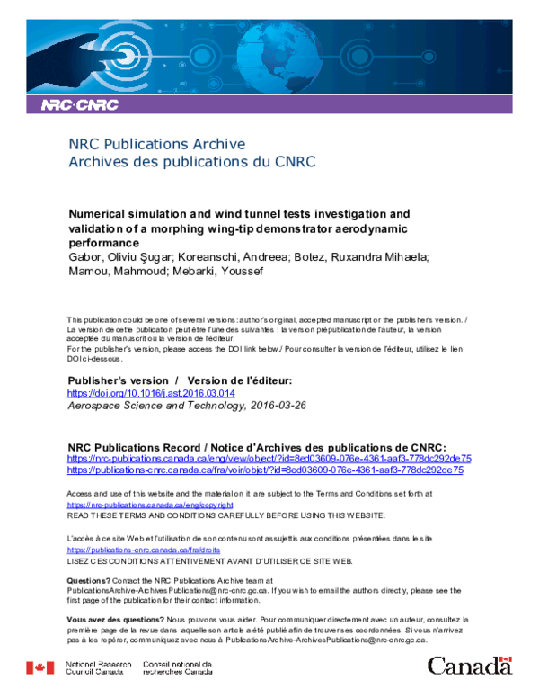 Pdf Numerical Simulation And Wind Tunnel Tests Investigation And Validation Of A Morphing Wing