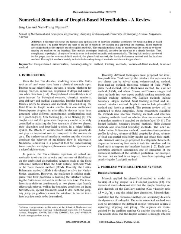 (PDF) Numerical Simulation of Droplet-Based Microfluidics - A Review
