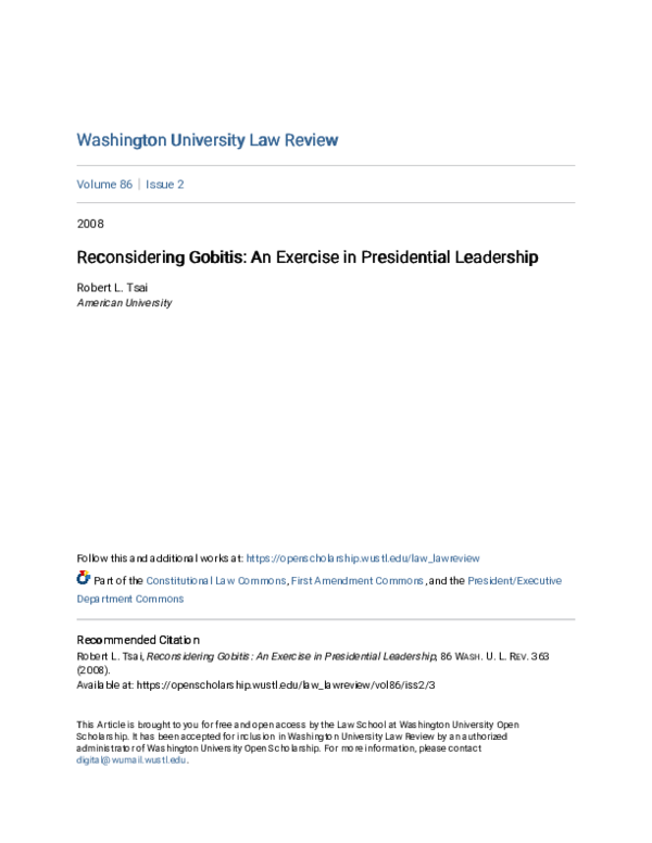(PDF) Reconsidering Gobitis: An Exercise in Presidential Leadership ...