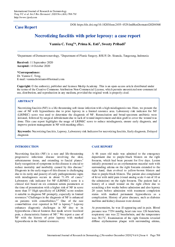 (PDF) Necrotizing fasciitis with prior leprosy: a case report