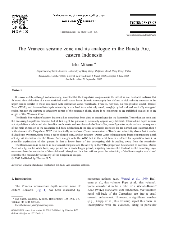 (PDF) The Vrancea seismic zone and its analogue in the Banda Arc ...