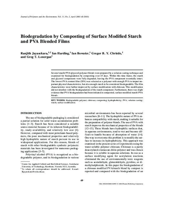 (PDF) Biodegradation by composting of surface modified starch and PVA blended films