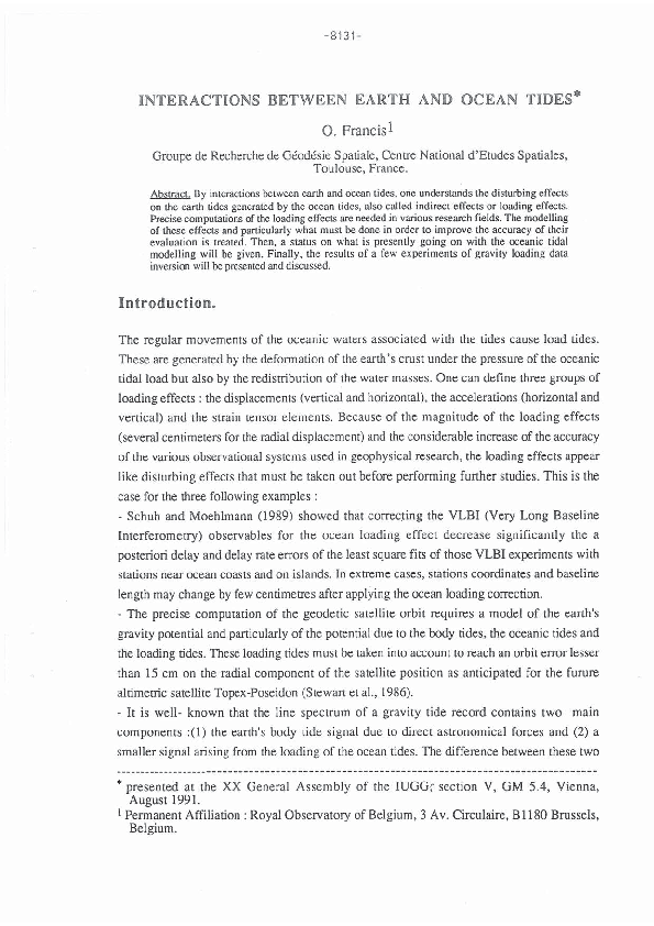 (PDF) Interactions between Earth and ocean tides