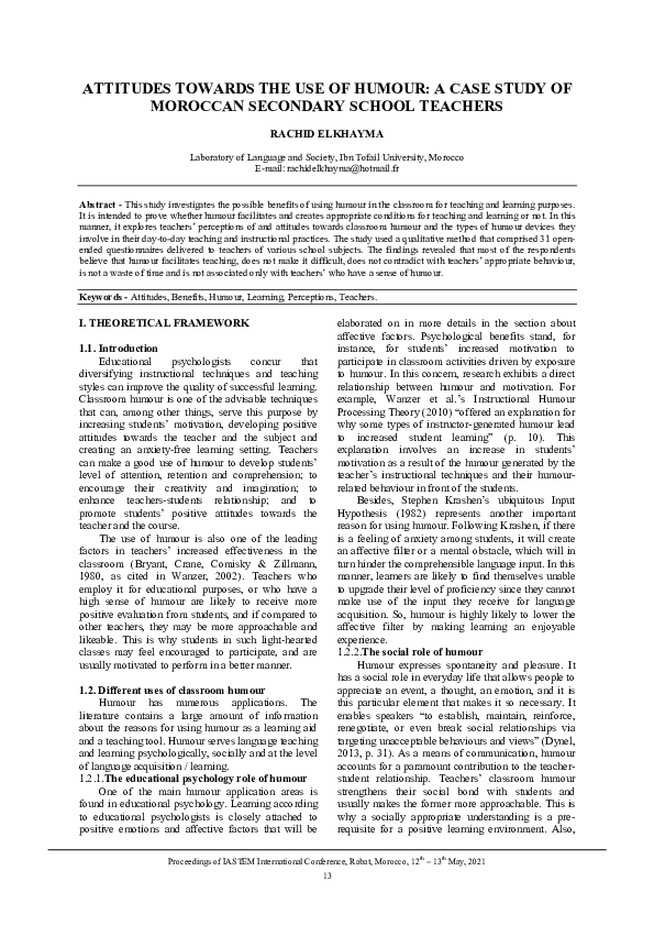 (PDF) ATTITUDES TOWARDS THE USE OF HUMOUR: A CASE STUDY OF MOROCCAN ...