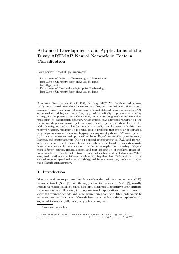 Pdf Advanced Developments And Applications Of The Fuzzy Artmap Neural Network In Pattern