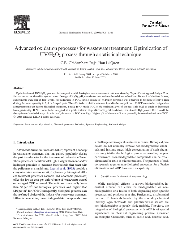 (PDF) Advanced oxidation processes for wastewater treatment ...