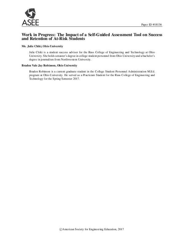 (PDF) Work in Progress: The Impact of a Self-Guided Assessment Tool on Success and Retention of ...