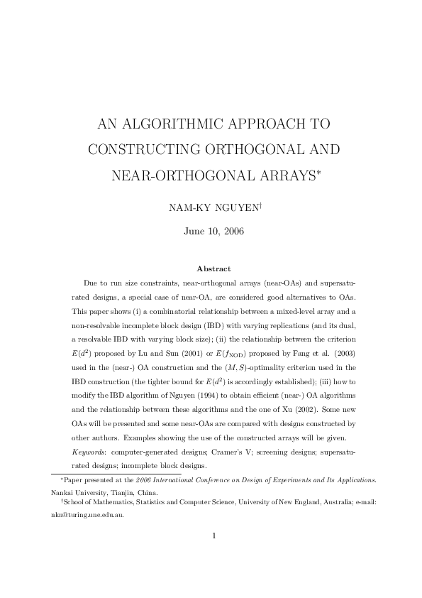 (PDF) An Algorithmic Approach to Constructing Orthogonal and Near-Orthogonal Arrays