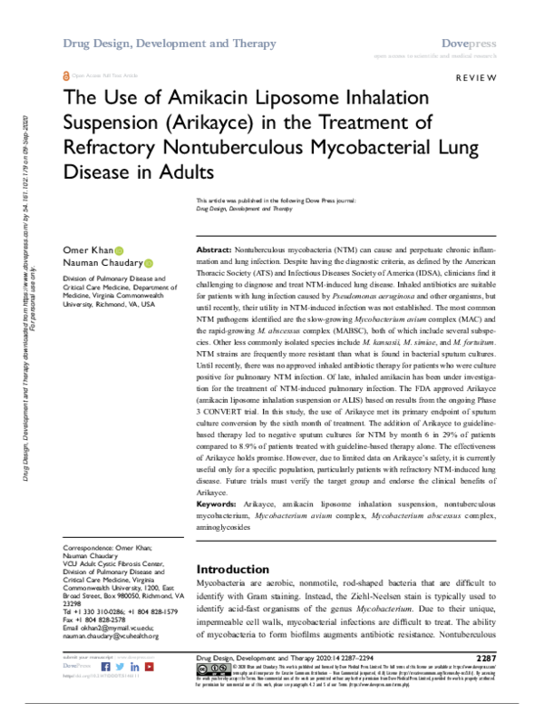 (PDF) The Use of Amikacin Liposome Inhalation Suspension (Arikayce) in ...