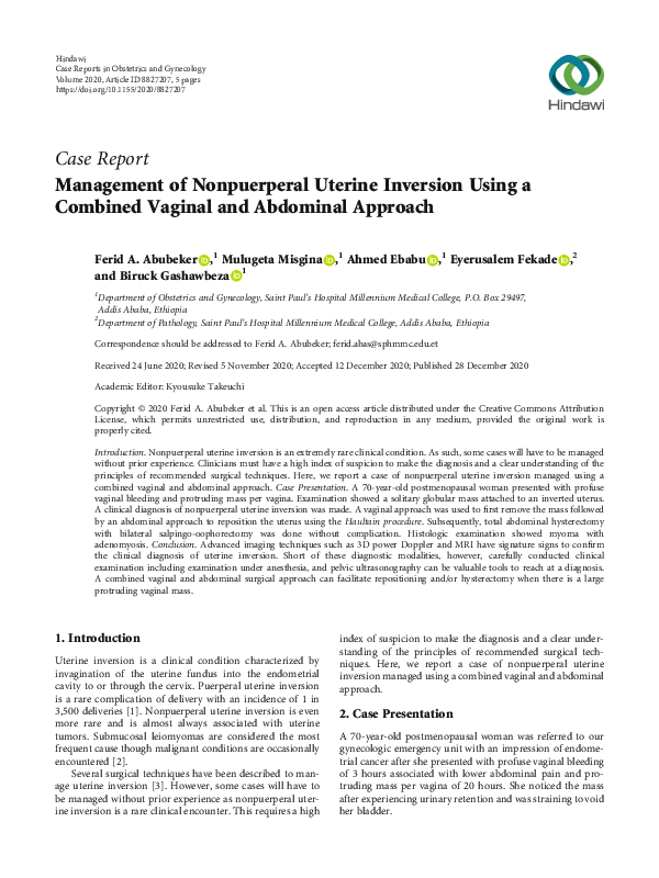 (PDF) Management of Nonpuerperal Uterine Inversion Using a Combined ...