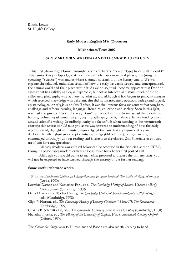 (PDF) Early Modern Writing and the New Philosophy