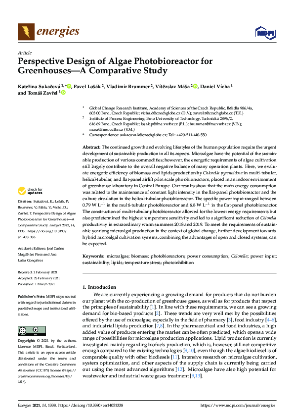 (PDF) Perspective Design of Algae Photobioreactor for Greenhouses—A Comparative Study